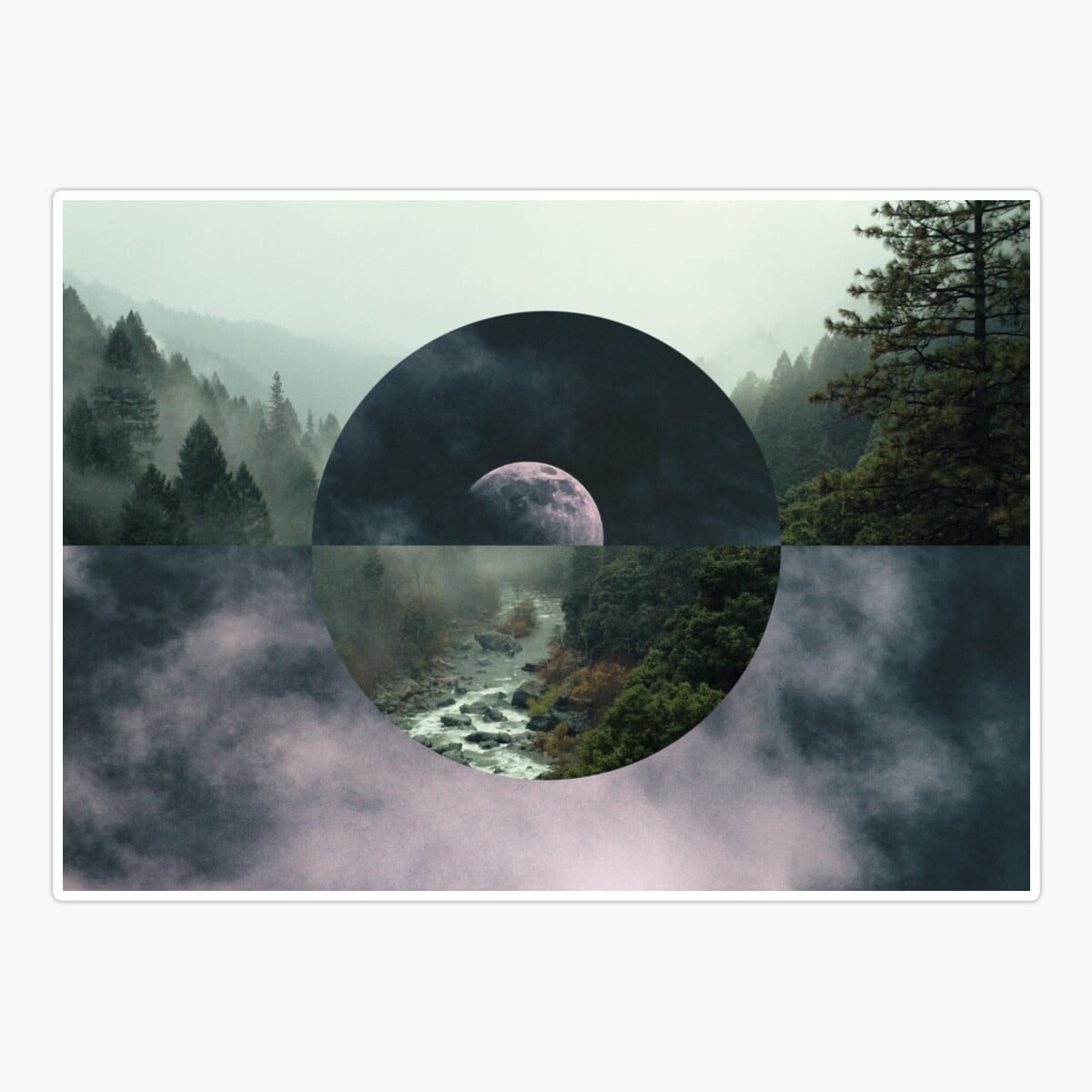 Onim Moon Forest Landscape Aesthetic Background Sticker, Phone Decal ...