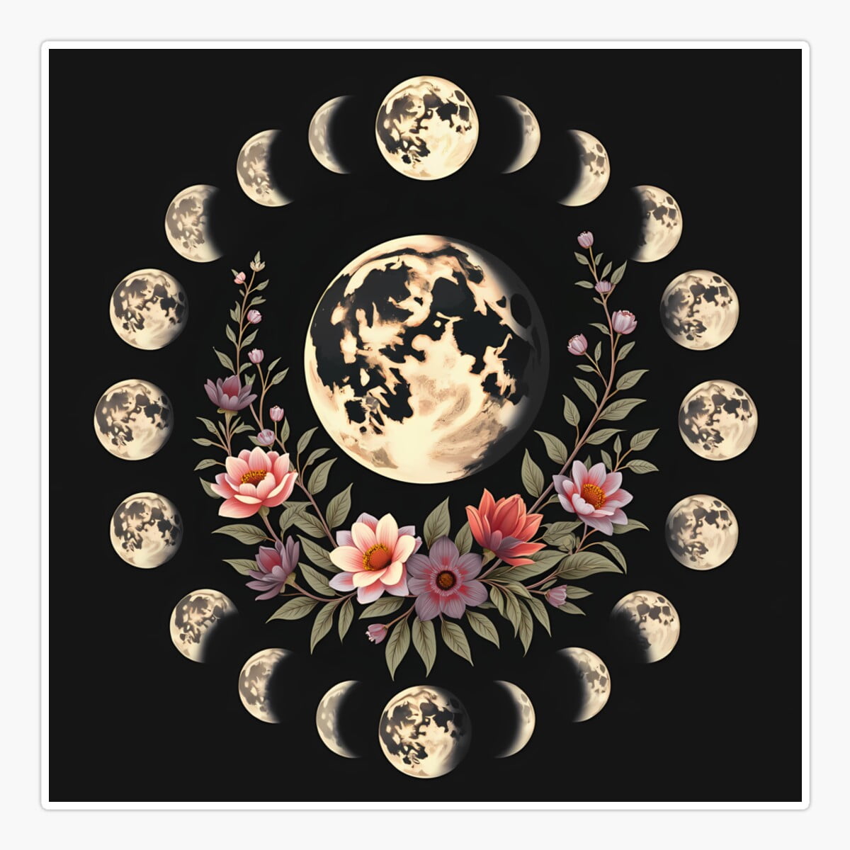 Onim Moon Phases Dark Florals Feminine Pink Flowers Gothic Moonlight ...