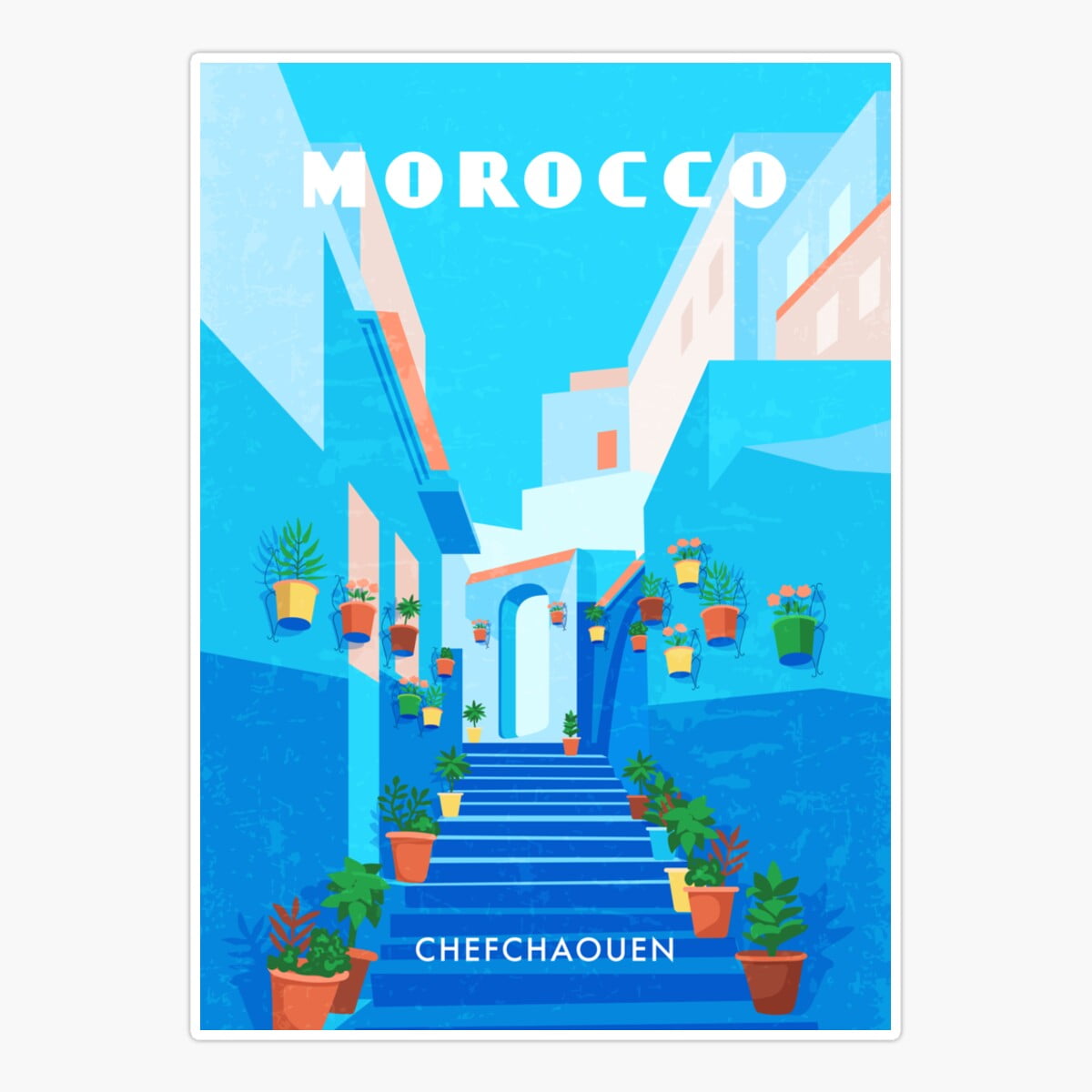 Onim Morocco, Chefchaouen - Retro Travel Minimalistic Poster Sticker ...