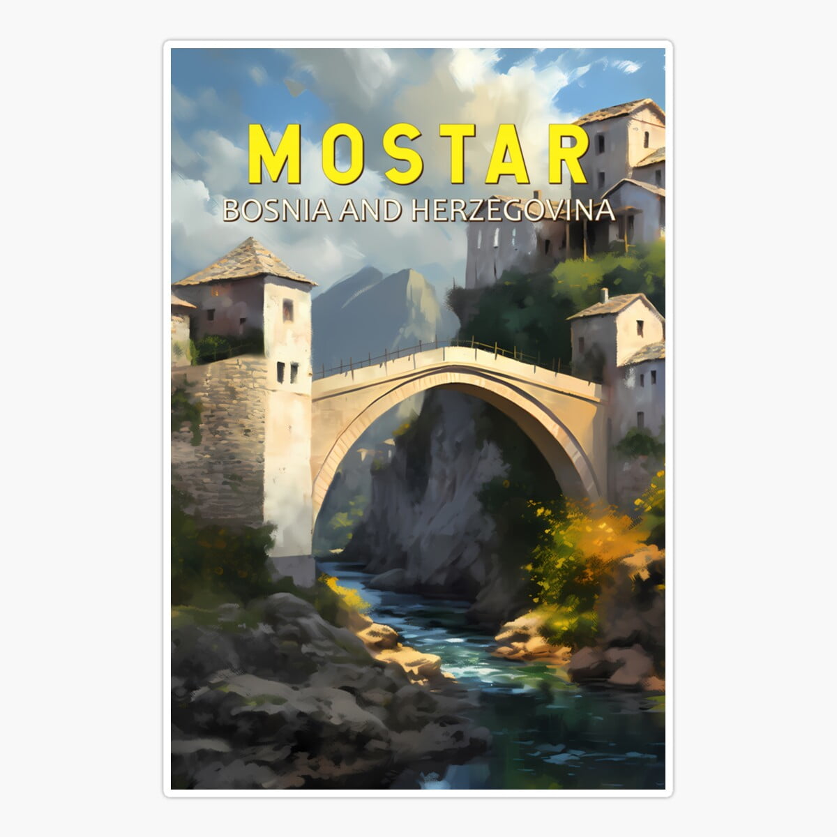 Onim Mostar Stari Most Travel Oil Painting Art Vintage Sticker, Phone ...