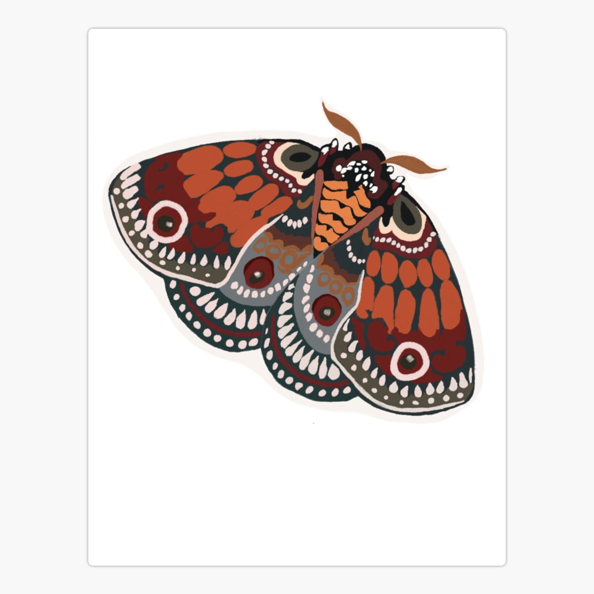 Onim Moth Drawing Tattoo Design Retro Autumn Color Pattern Sticker ...