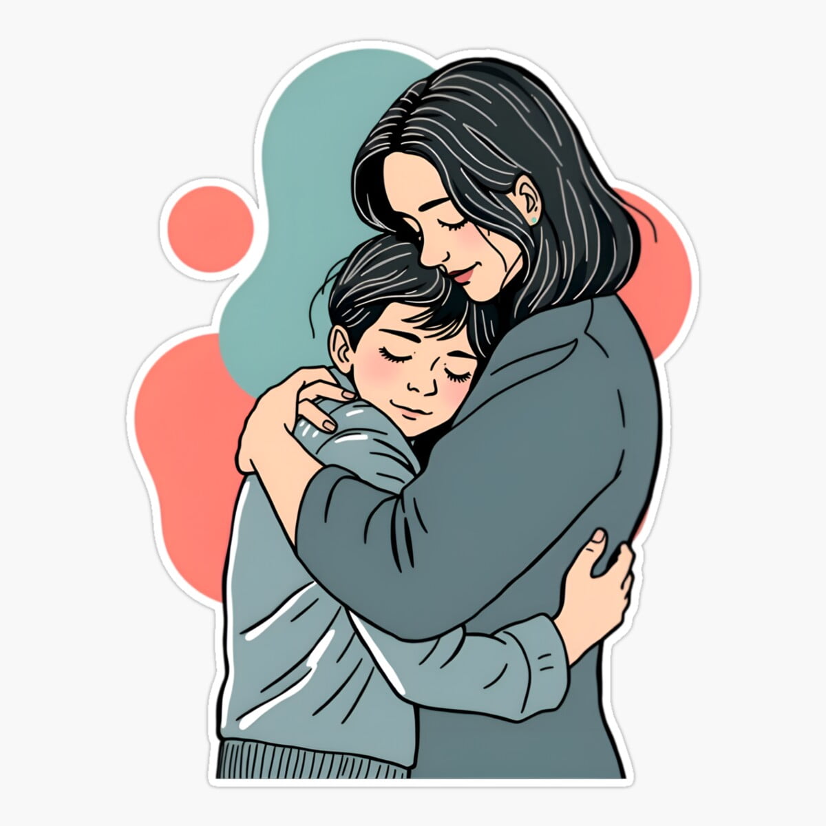 Onim Mother-Teen Hug Line Art Sticker, Phone Decal Water Bottle ...