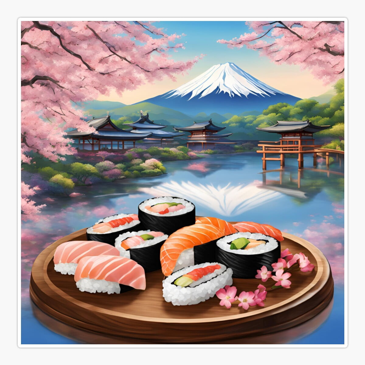 Onim Mount Fuji And Sushi Sticker, Phone Decal Water Bottle Stickers ...