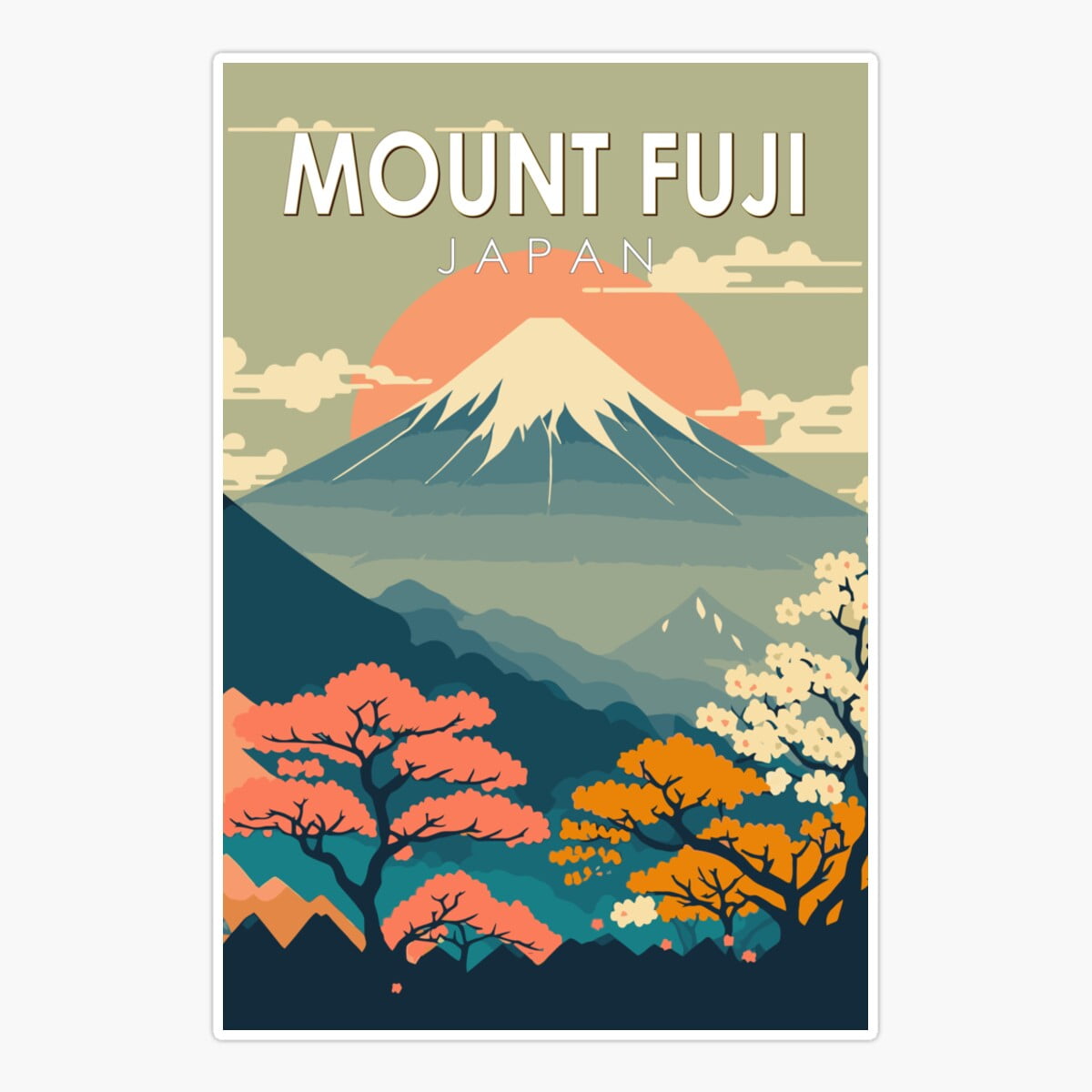 Onim Mount Fuji Japan Travel Art Vintage Sticker, Phone Decal Water ...