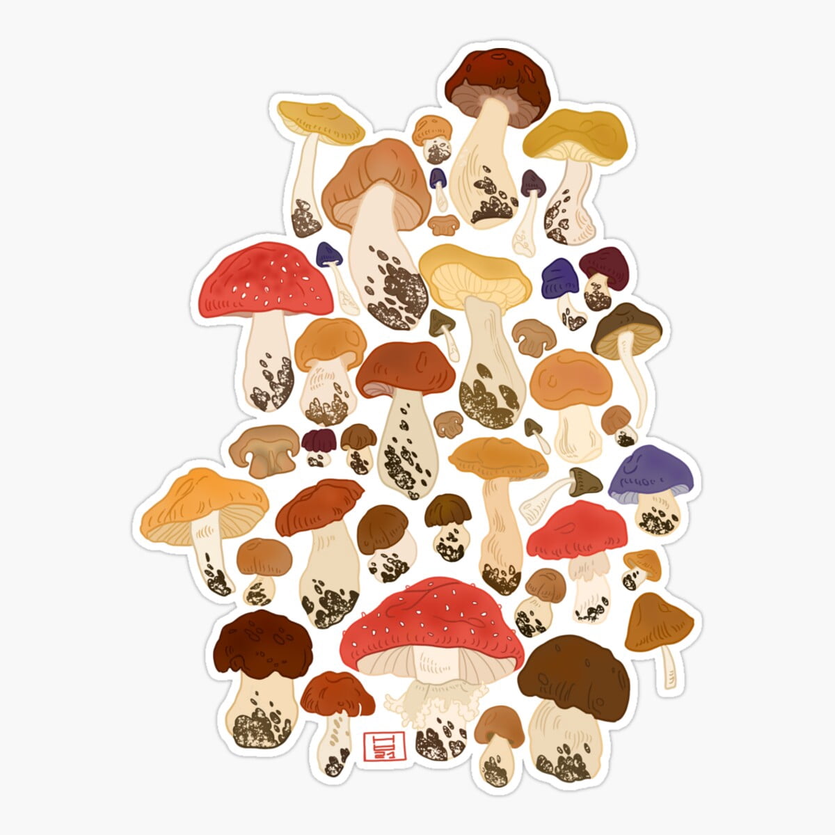 Onim Mushroom Pattern - Colored Version Sticker, Phone Decal Water ...