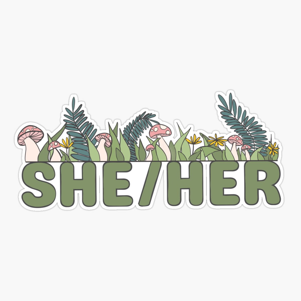 Onim Mushroom Pronouns She/Her Sticker, Phone Decal Water Bottle ...
