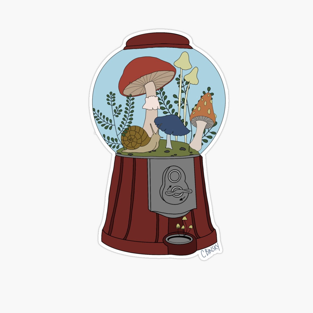 Onim Mushrooms & Snails In A Gumball Machine Sticker, Phone Decal Water ...