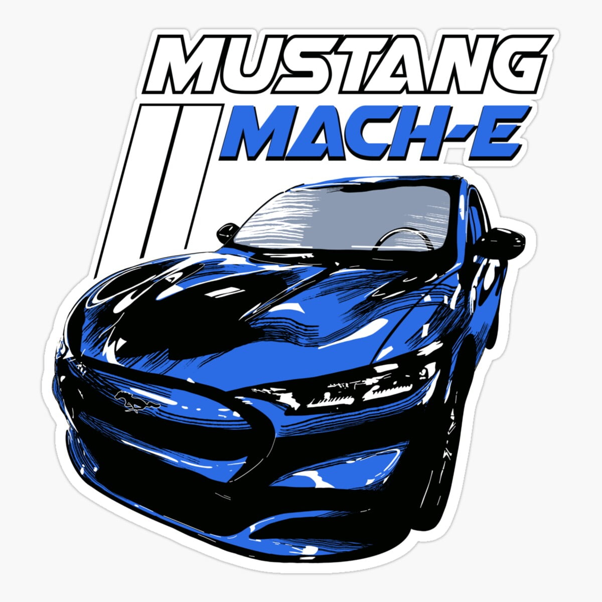 Onim Mustang Mach-E Racing Stripes In Grabber Blue Sticker, Phone Decal ...