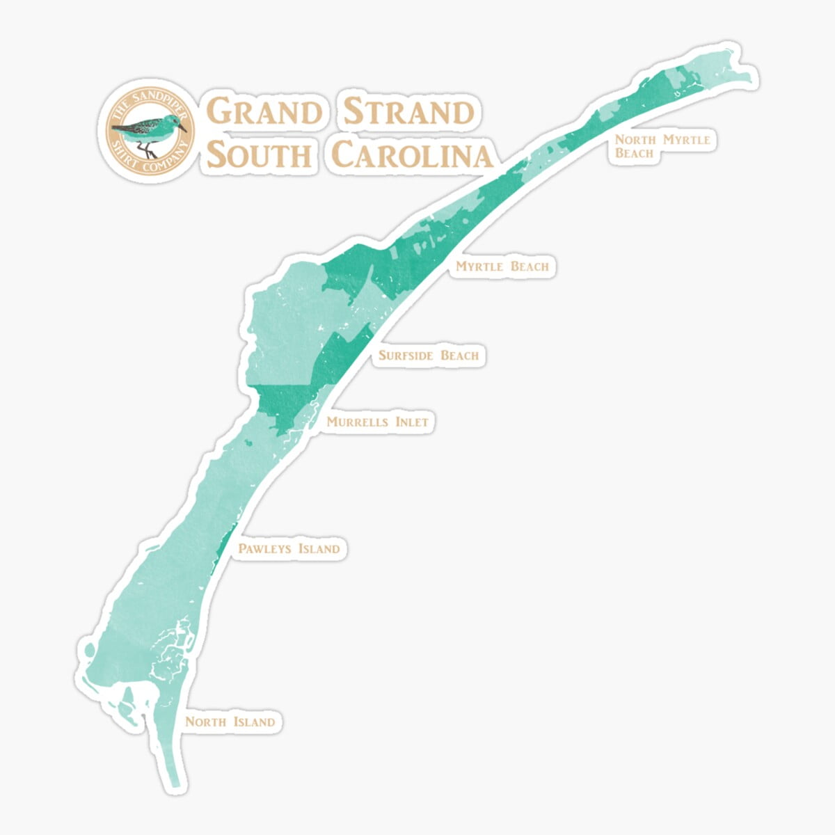Onim Myrtle Beach Grand Strand South Carolina Map Sticker, Phone Decal ...
