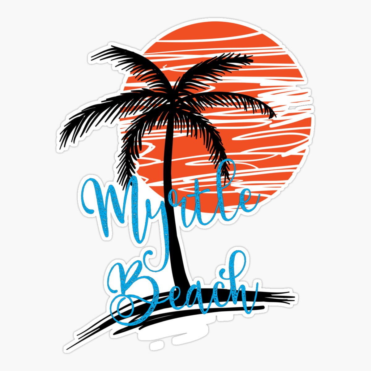 Onim Myrtle Beach: Palm Tree & Sunset Sticker, Phone Decal Water Bottle ...