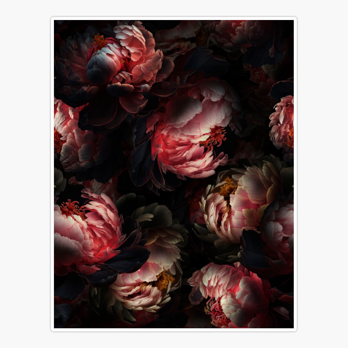 Onim Mysterious Midnight Baroque Peony Flowers Nightgarden Sticker ...