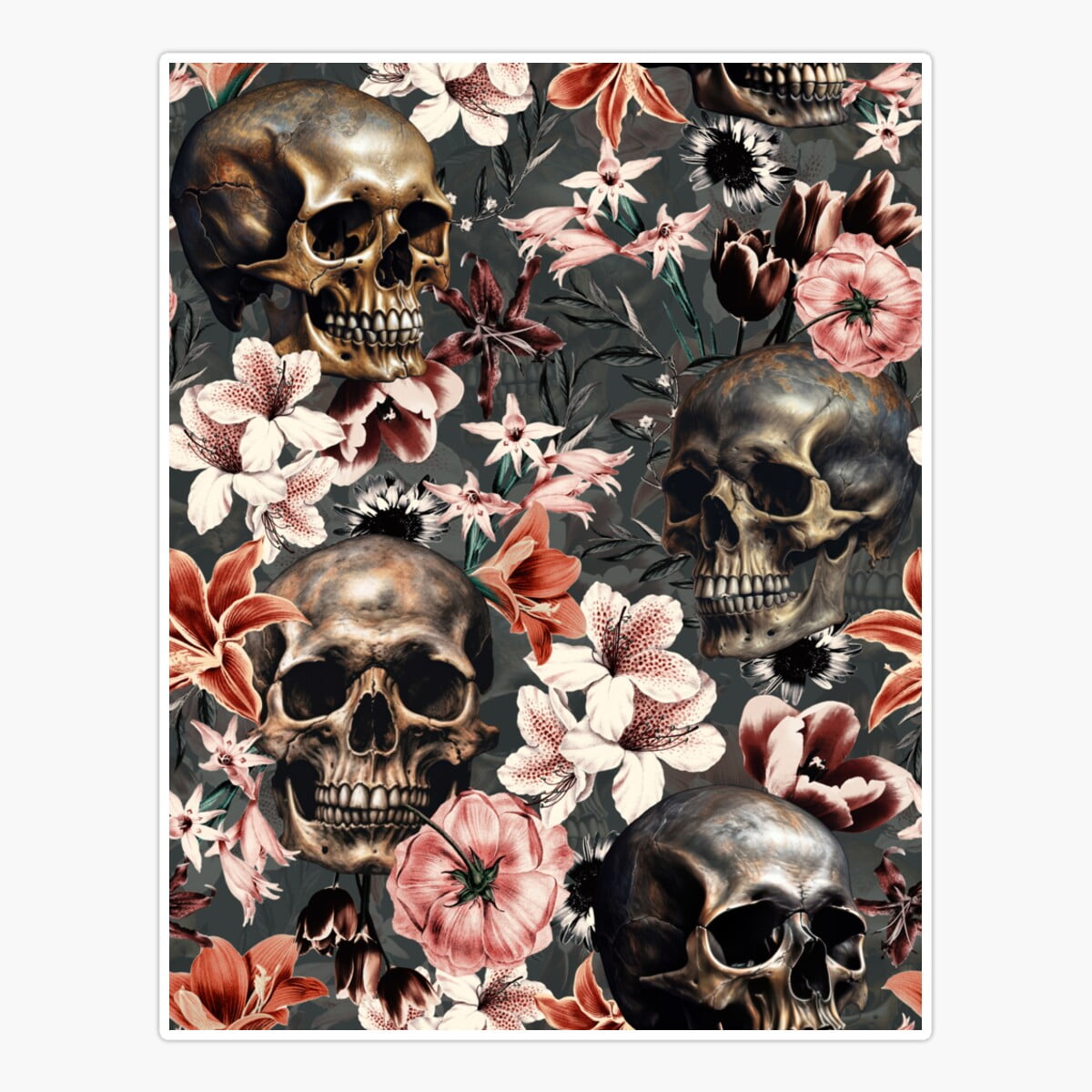 Onim Mysterious Midnight Baroque Skull And Flowers Dark Grey ...