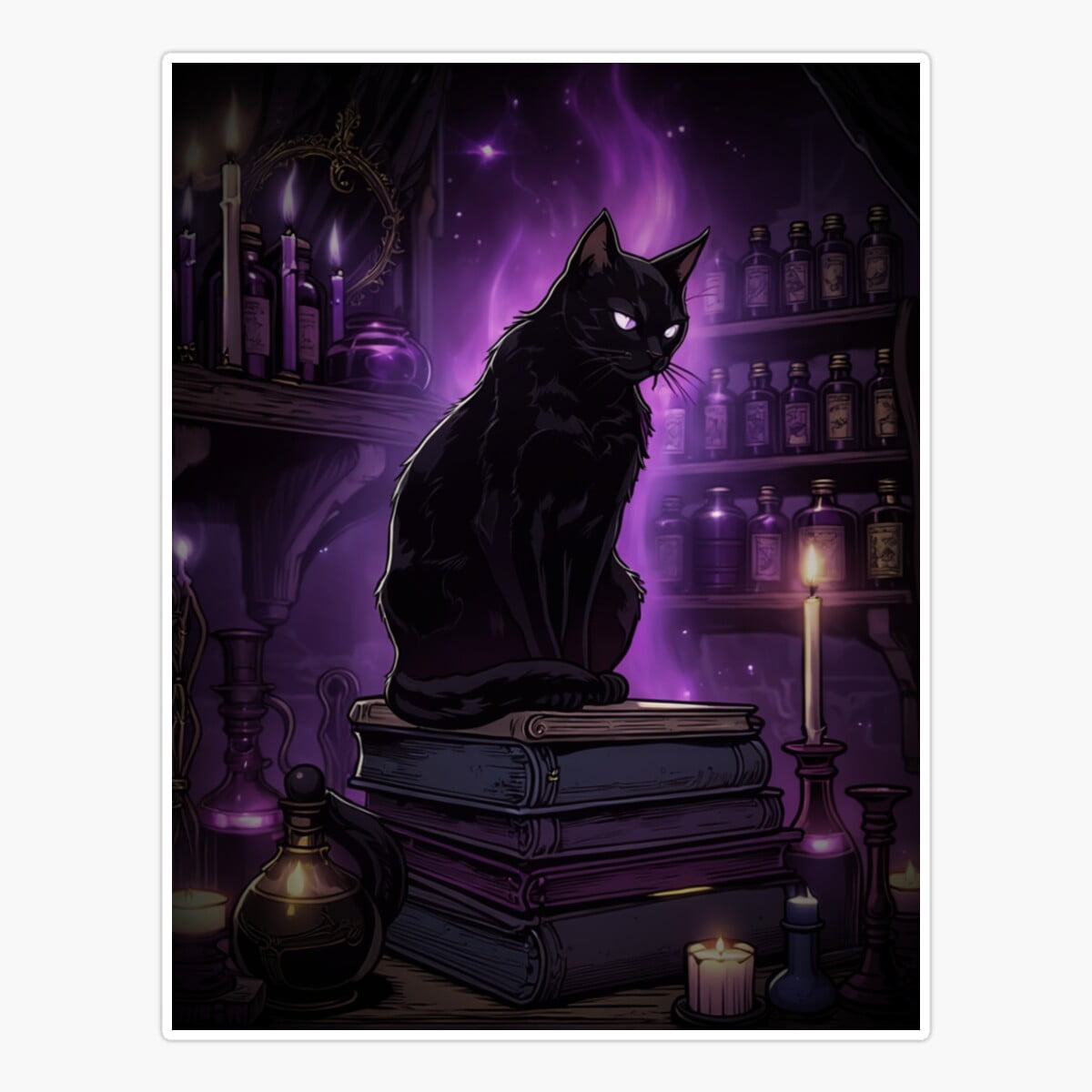 Onim Mystic Black Cat Sticker, Phone Decal Water Bottle Stickers Car ...