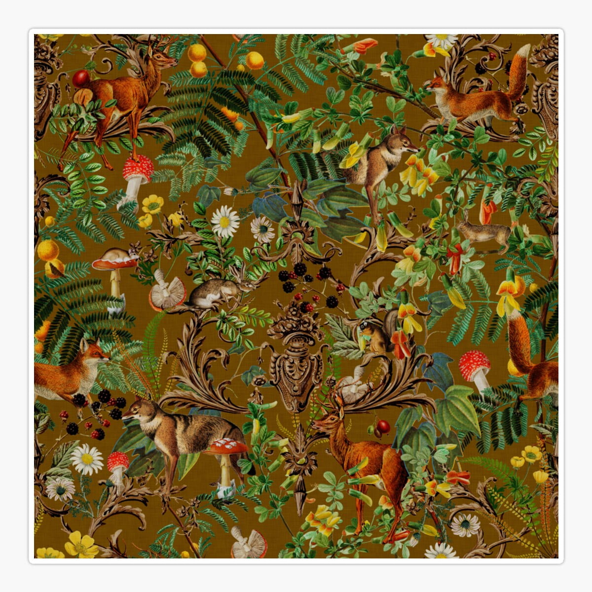 Onim Mystic Vintage Baroque Animals Forest - Mustard Nightgarden ...