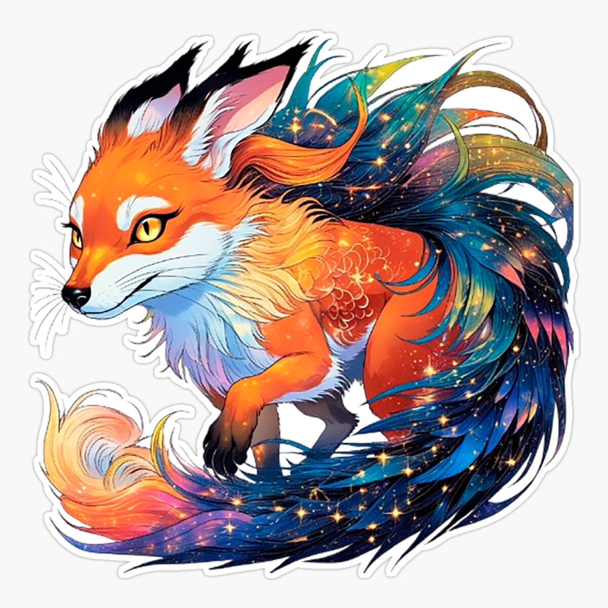 Onim Mystical Kitsune In Japanese Art Sticker, Phone Decal Water Bottle ...