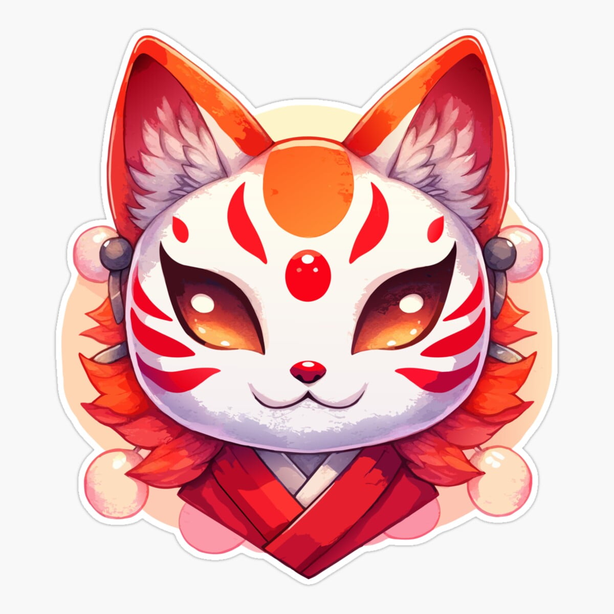 Onim Mystical Kitsune Mask - Traditional Japanese Fox Art Sticker ...