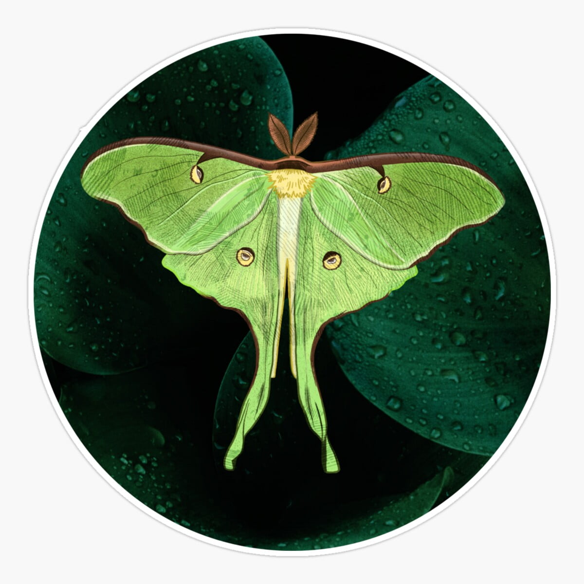 Onim Mystical Lunar Moth With Palm Leaves Sticker, Phone Decal Water ...