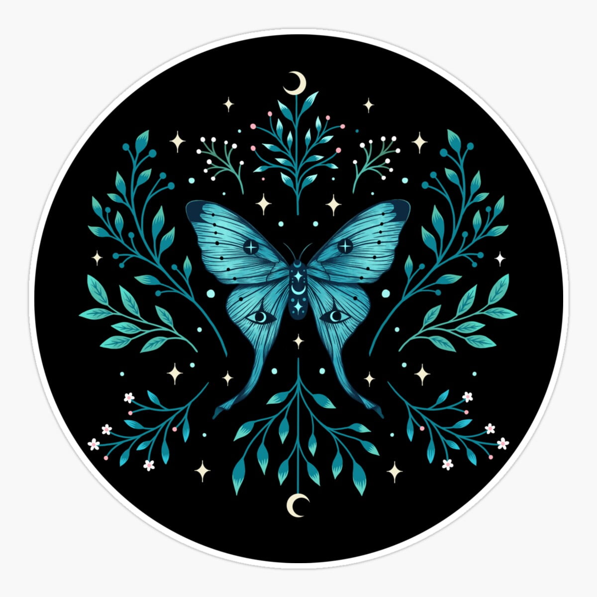 Onim Mystical Moon Moth - Turquoise Sticker, Phone Decal Water Bottle ...
