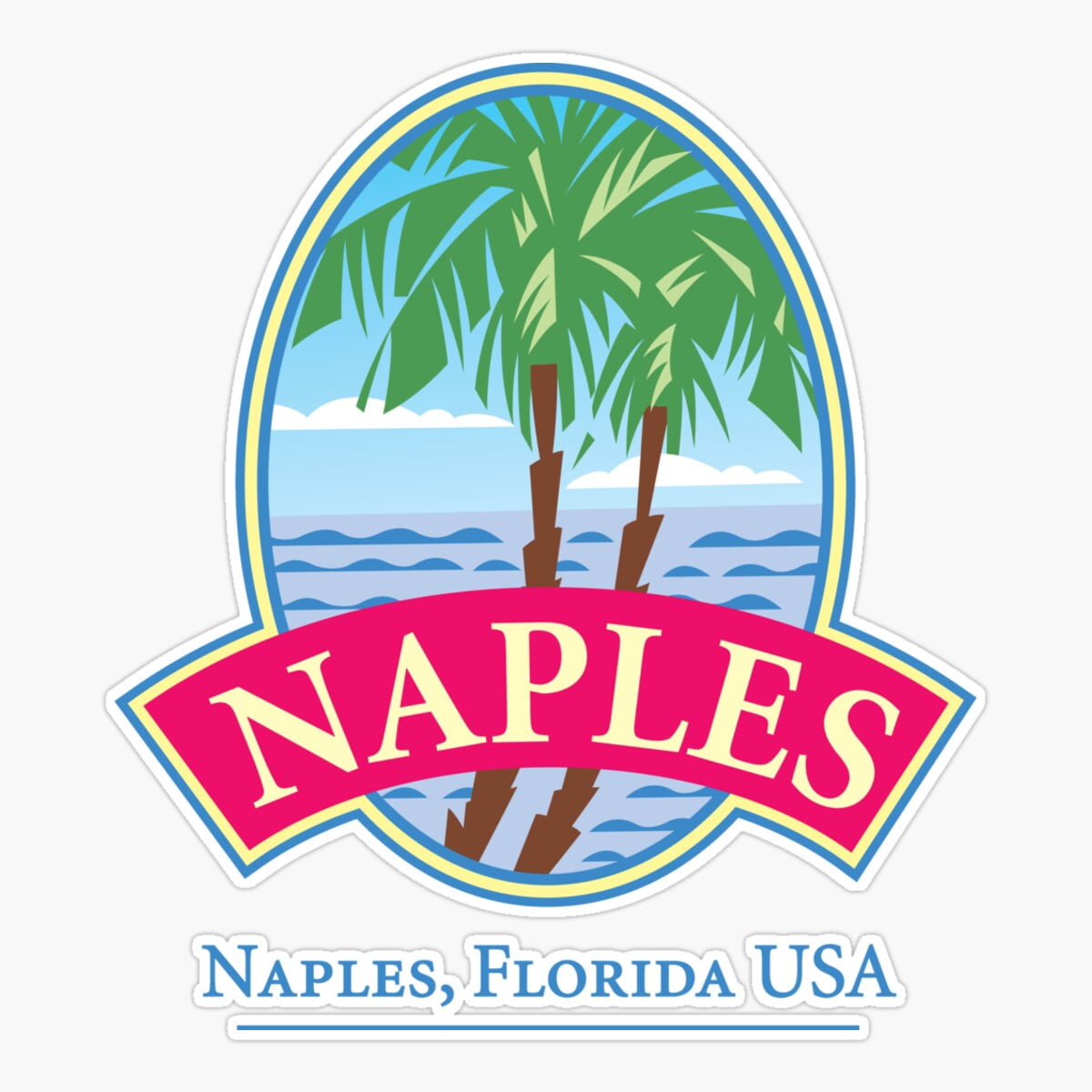 Onim Naples Florida Retro Logo Sticker, Phone Decal Water Bottle ...