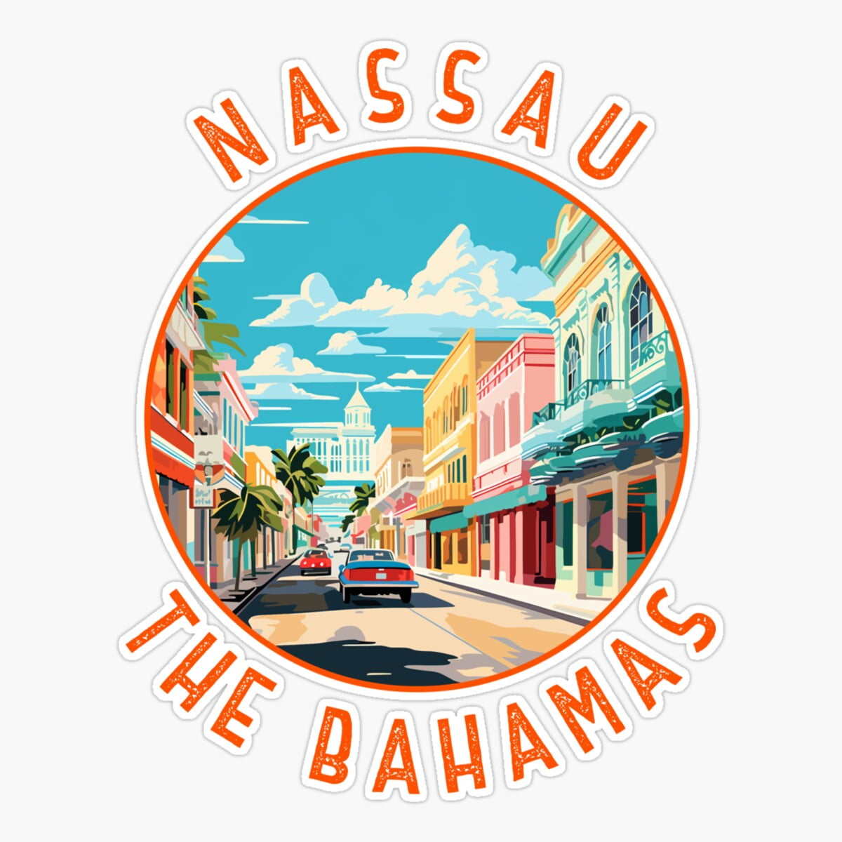 Onim Nassau Bahamas Retro Distressed Circle Sticker, Phone Decal Water ...