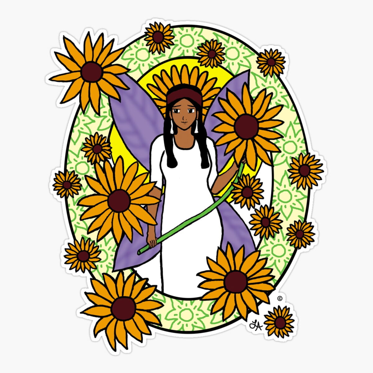 Onim Native American Indigenous Flower Fairy - Sunflower Sticker, Phone ...