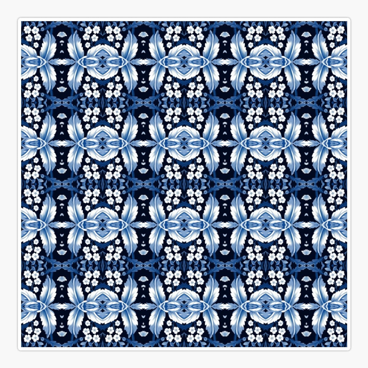 Onim Navy Blue Floral Botanical Pattern Sticker, Phone Decal Water ...