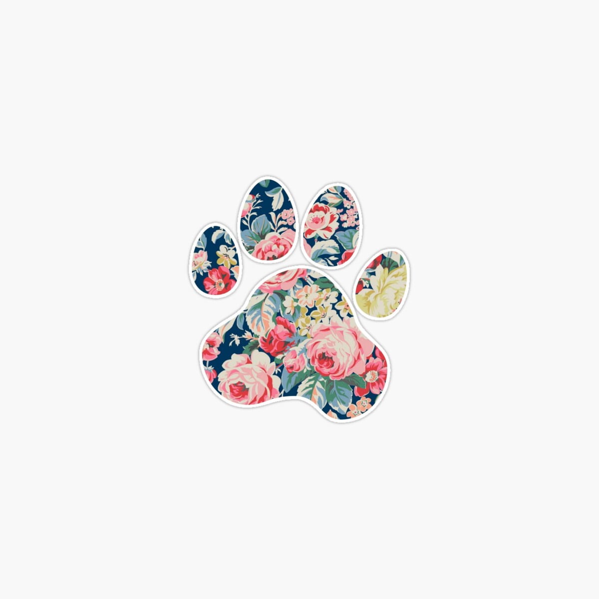Onim Navy Floral Paw Print Sticker, Phone Decal Water Bottle Stickers ...