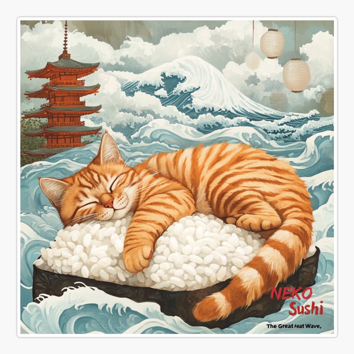 Onim Neko Sushi Sticker, Phone Decal Water Bottle Stickers Car Decals ...