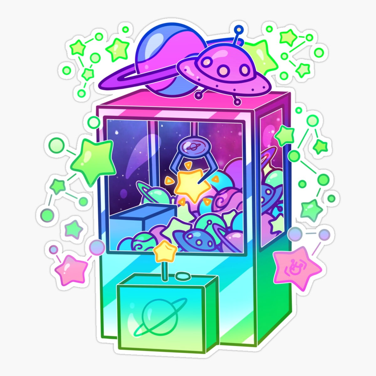 Onim Neon Galaxy Ufo Catcher Sticker, Phone Decal Water Bottle Stickers ...