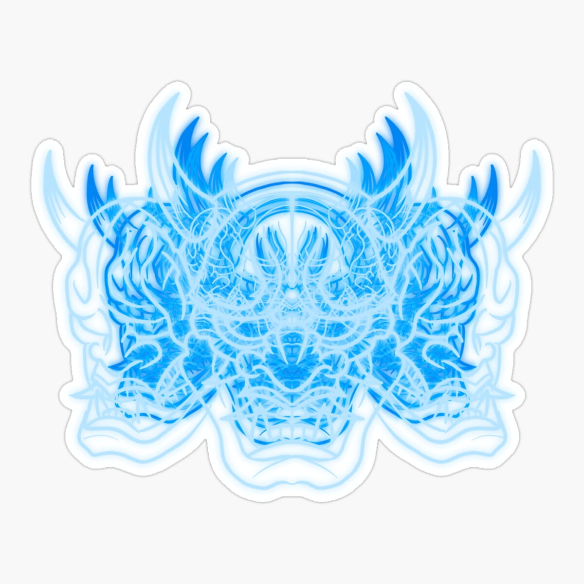Onim Neon Icey Blue Hannya Design - Three Neo Oni Masks Sticker, Phone ...
