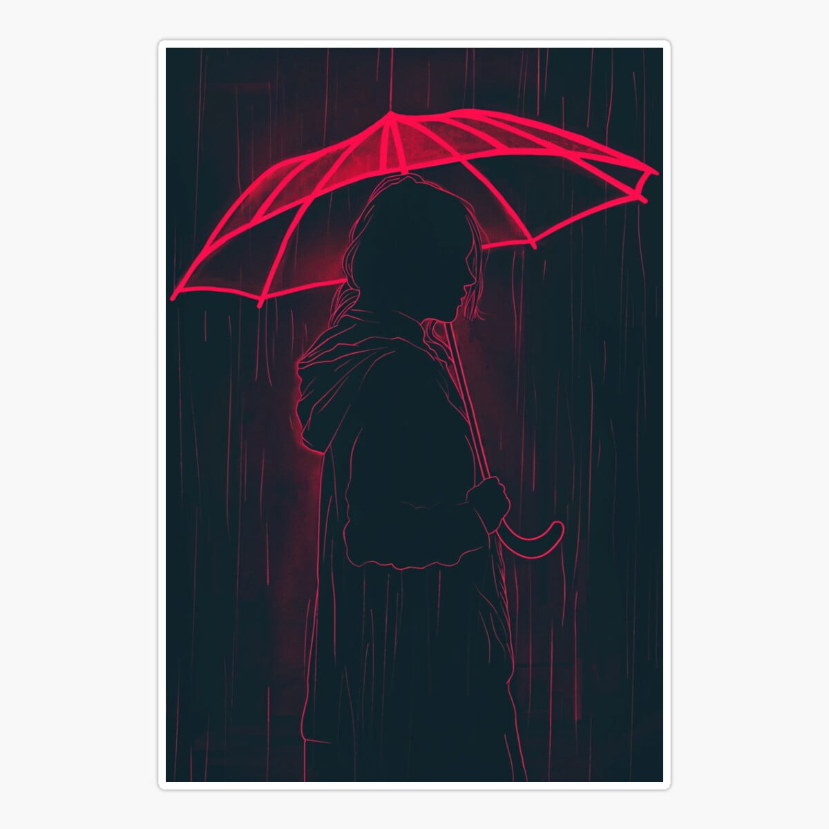 Onim Neon Line Art - Woman In The Rain Sticker, Phone Decal Water ...