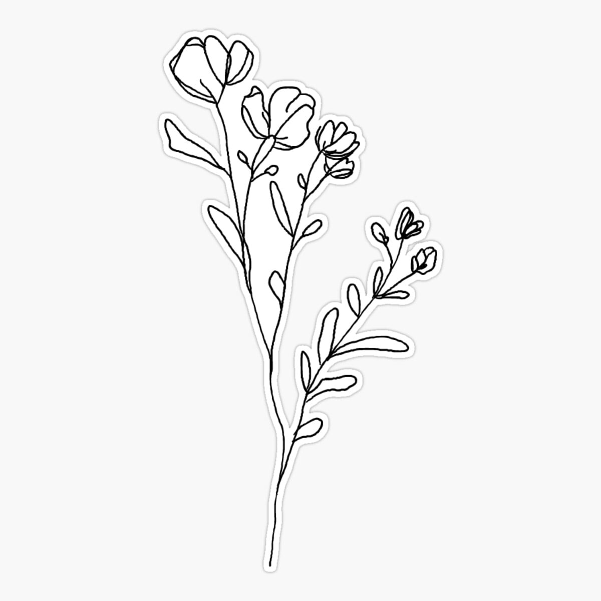Onim Neutral Minimalist Flower Line Art Drawing Sticker, Phone Decal ...