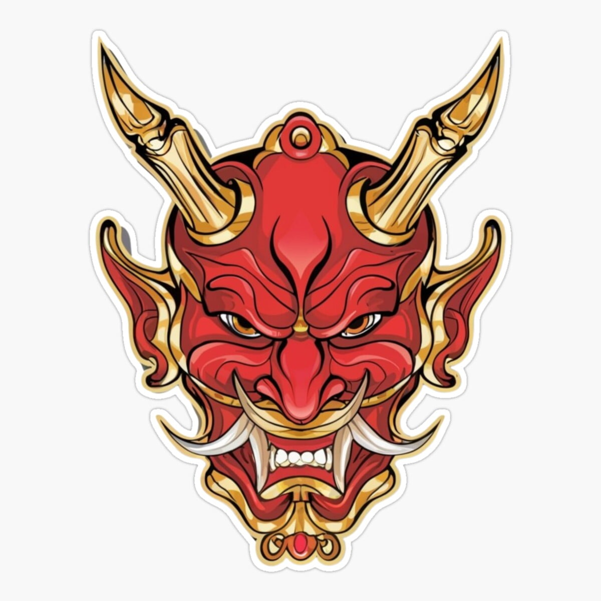 Onim Noh Mask - Red Oni Mask Sticker, Phone Decal Water Bottle Stickers ...