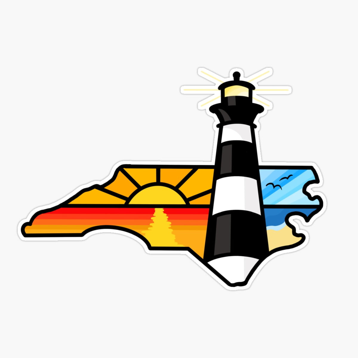 Onim North Carolina Outline - Bodie Island Lighthouse Sticker, Phone ...