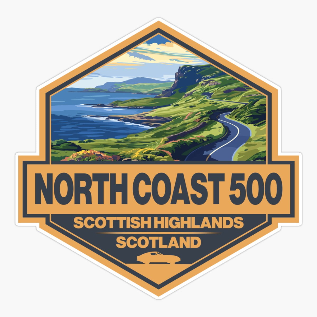 Onim North Coast 500 Scotland Travel Art Badge Sticker, Phone Decal ...
