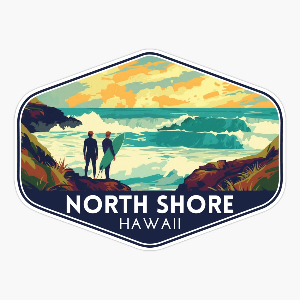 Onim North Shore Hawaii Travel Art Sticker, Phone Decal Water Bottle ...