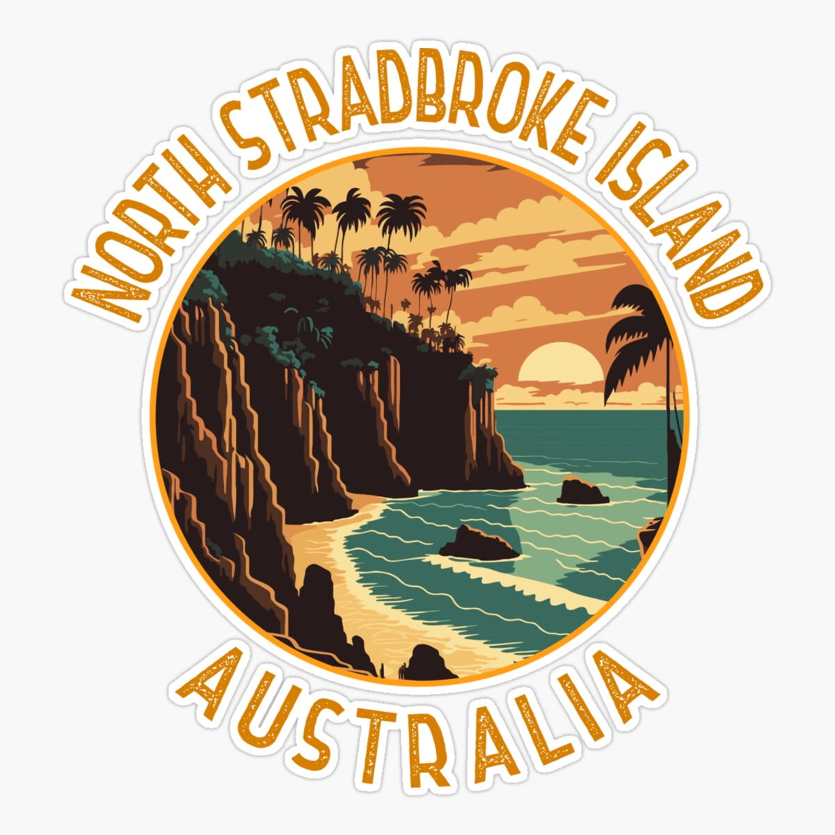 Onim North Stradbroke Island Australia Distressed Circle Sticker, Phone ...
