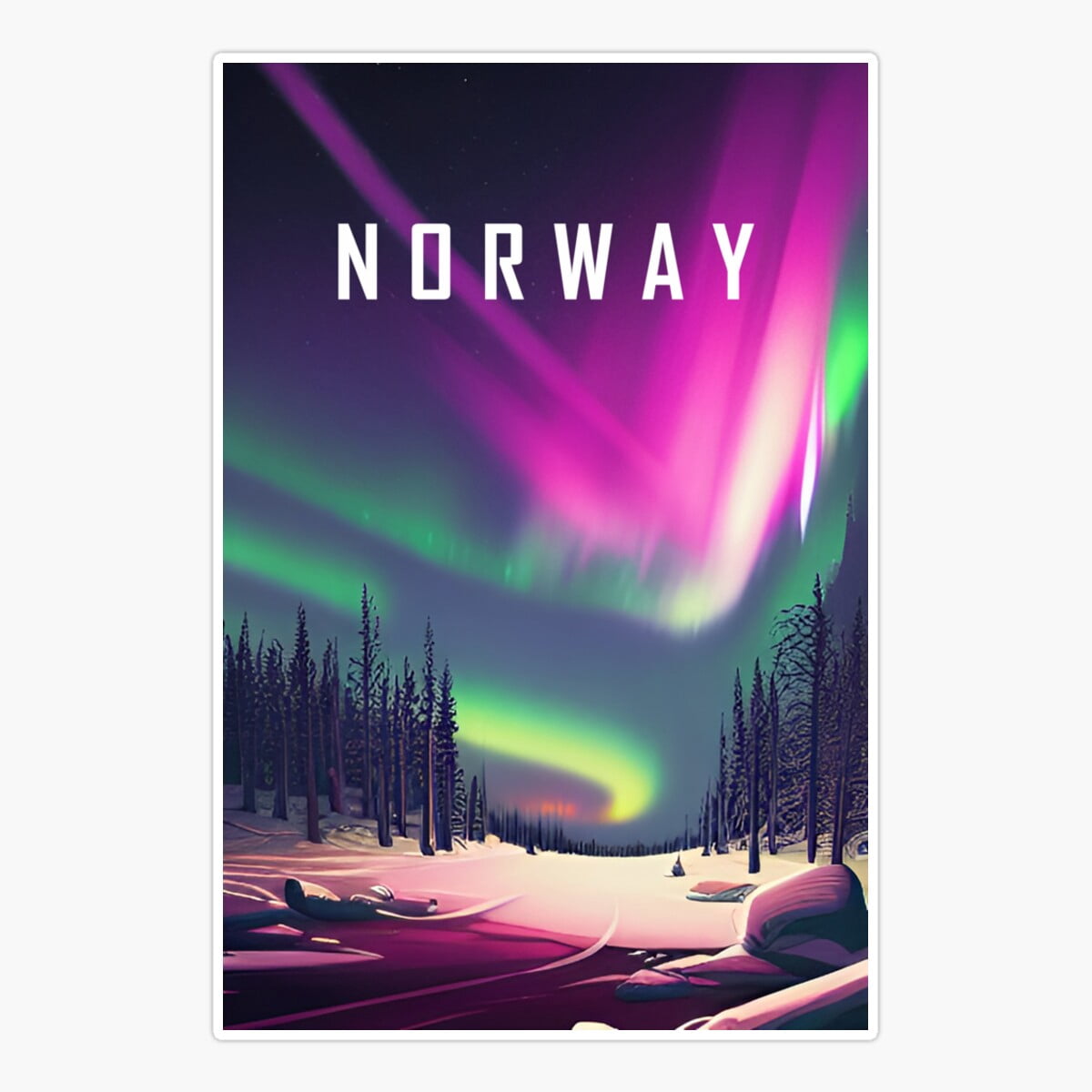 Onim Norway Northern Lights Aurora Borealis Travel Poster Sticker ...