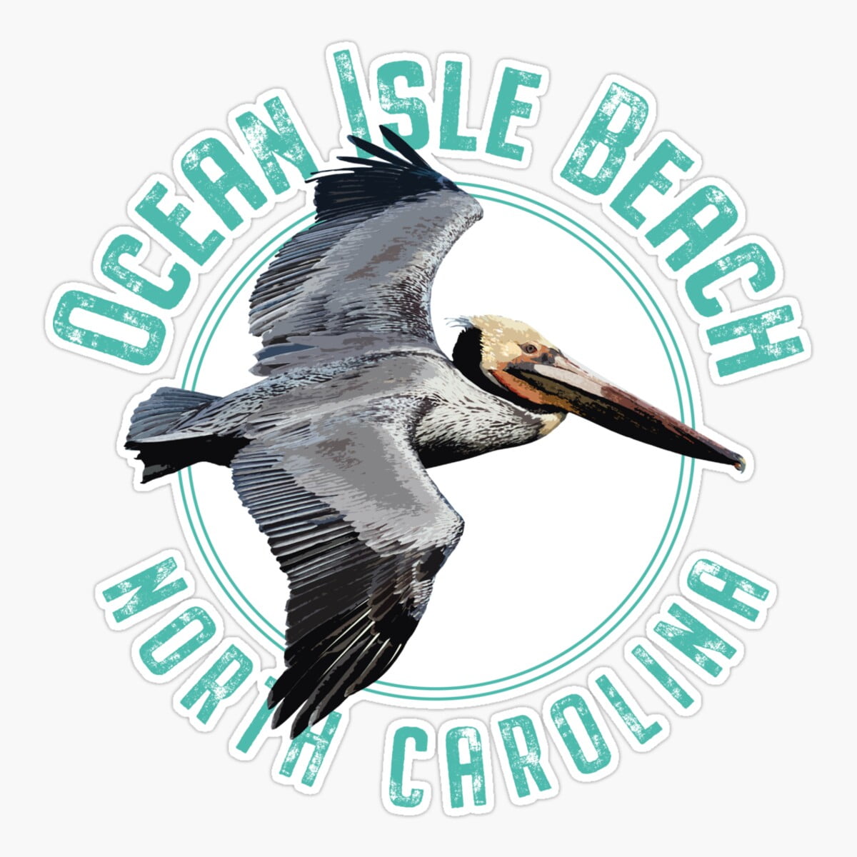 Onim Ocean Isle Beach North Carolina Flying Pelican Design Sticker ...
