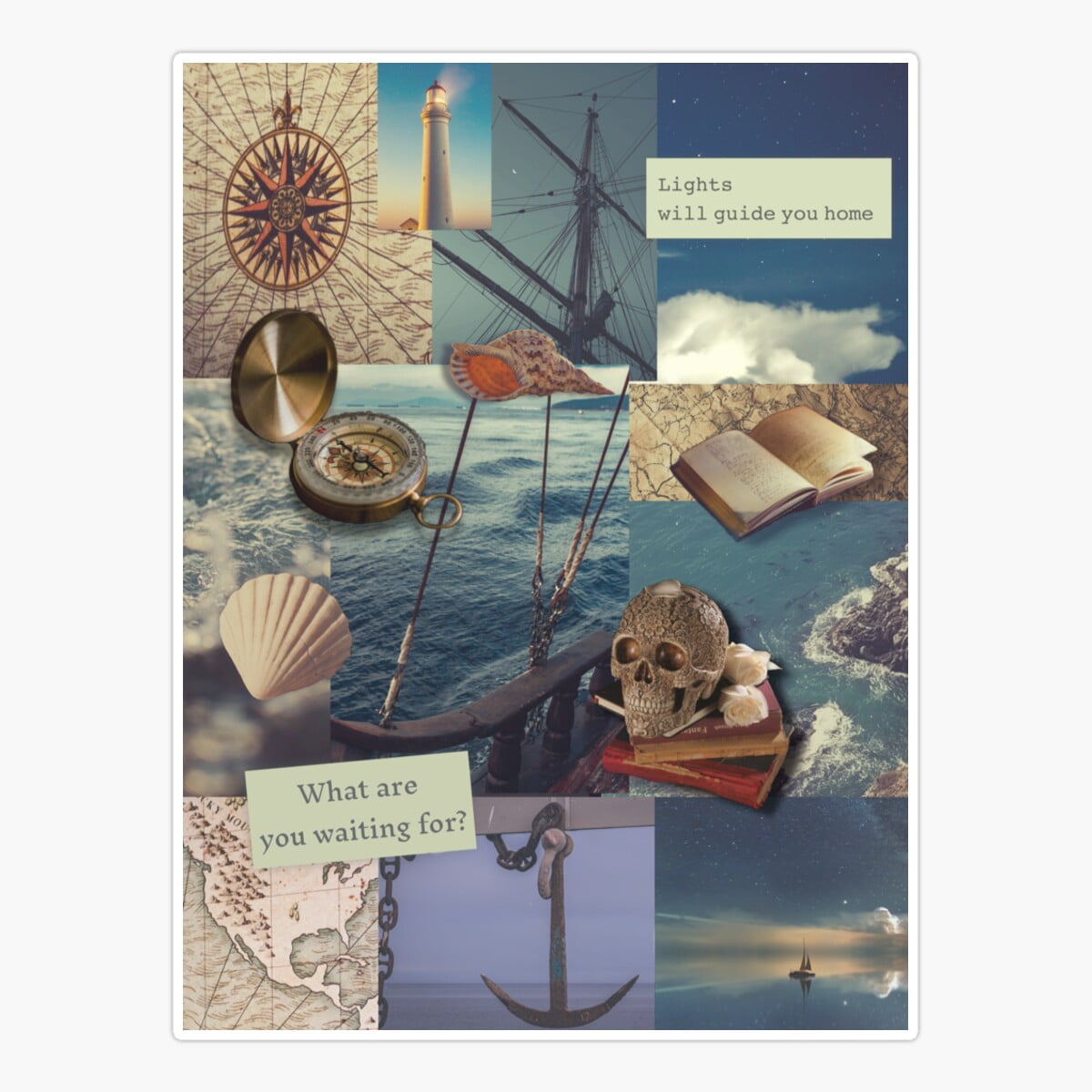 Onim Oceancore/Piratecore Aesthetic Collage [Portrait] Sticker, Phone ...