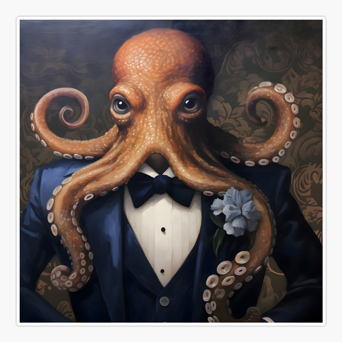 Onim Octopus Portrait Dapper Animal Art Sticker, Phone Decal Water ...