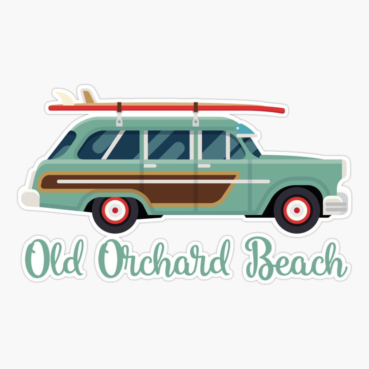 Onim Old Orchard Beach Retro Surf Wagon Sticker, Phone Decal Water ...