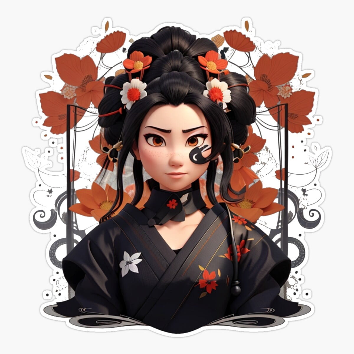 Onim Oni Geisha Black Anime Sticker, Phone Decal Water Bottle Stickers ...