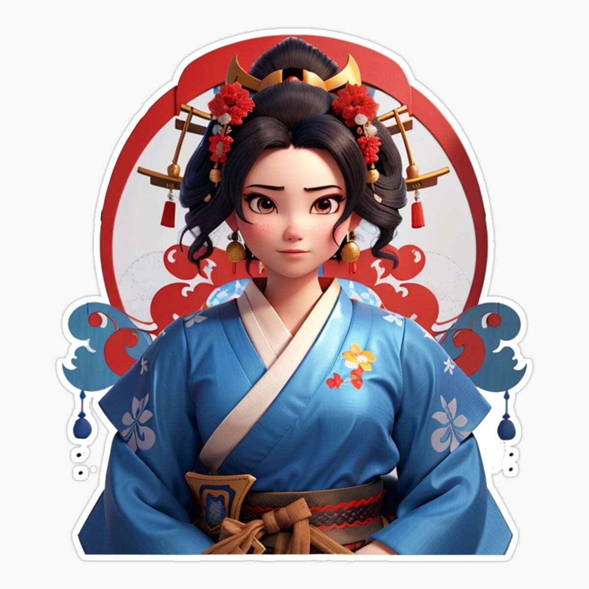 Onim Oni Geisha Blue Anime Sticker, Phone Decal Water Bottle Stickers ...