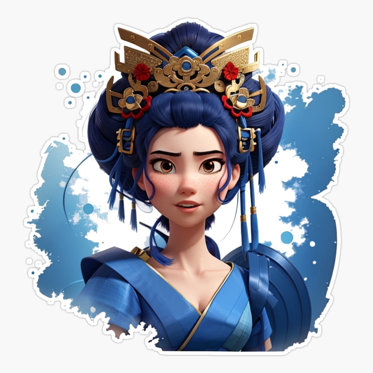 Onim Oni Geisha Blue Anime Sticker, Phone Decal Water Bottle Stickers ...