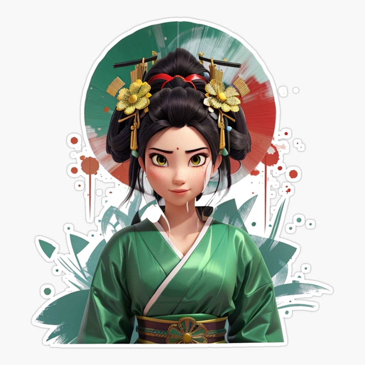 Onim Oni Geisha Green Anime Sticker, Phone Decal Water Bottle Stickers ...