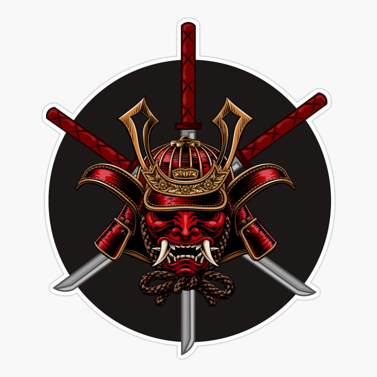 Onim Oni Samurai Mask With Fangs Sticker, Phone Decal Water Bottle ...