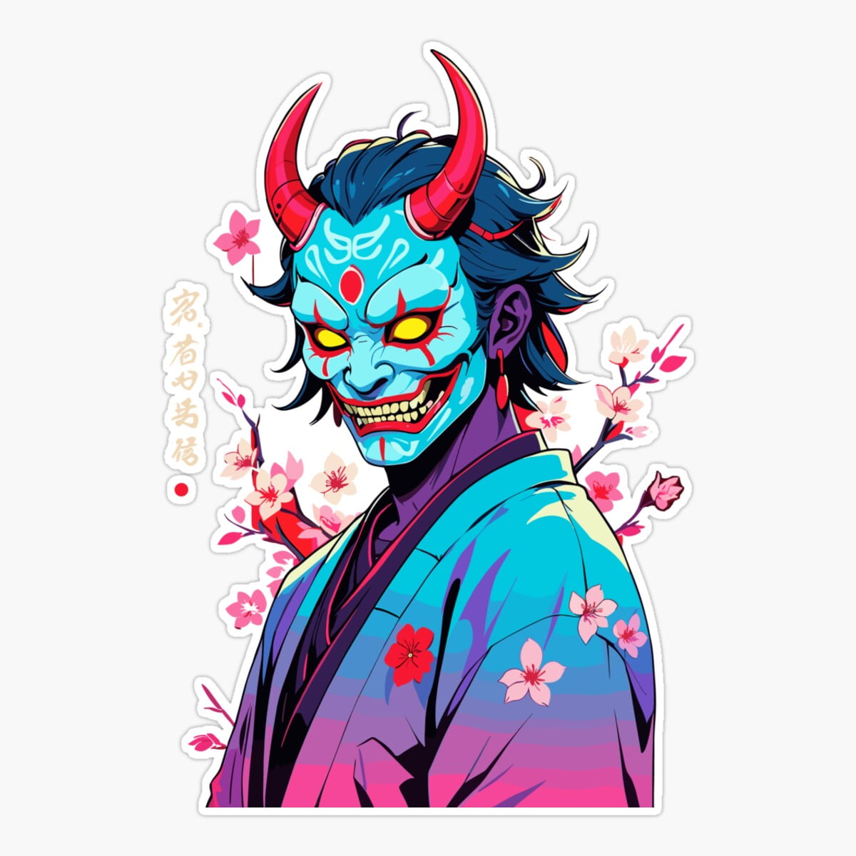 Onim Oni Samurai Vaporwave Aesthetic Japan Culture Sticker, Phone Decal Water Bottle Stickers ...