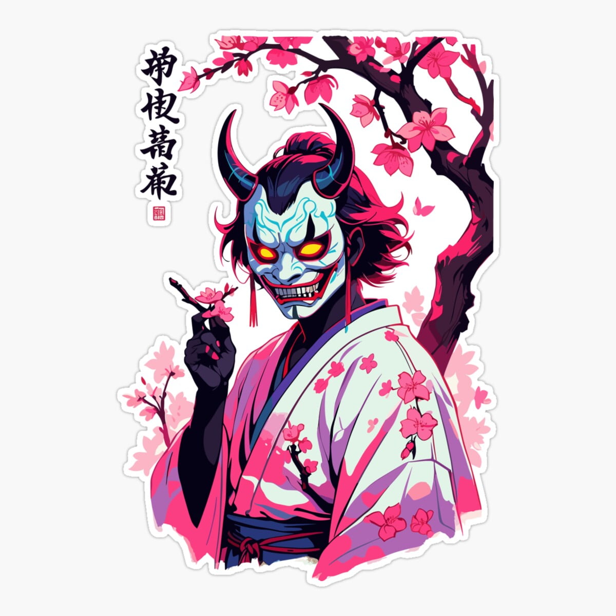 Onim Oni Samurai Vaporwave Aesthetic Japan Culture Sticker, Phone Decal ...