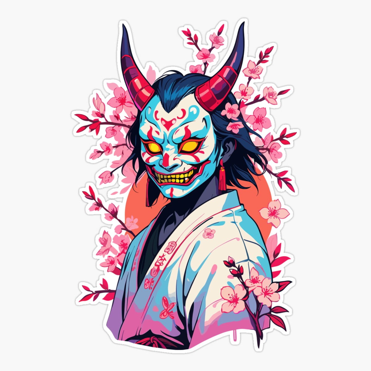 Onim Oni Samurai Vaporwave Aesthetic Japan Culture Sticker, Phone Decal ...